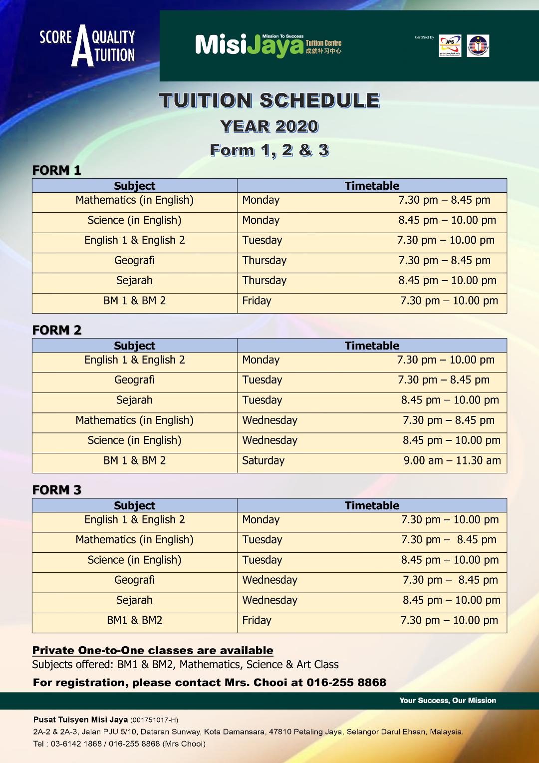 Tuition Schedule | MisiJaya